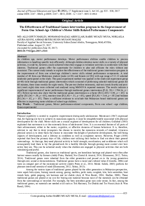 (PDF) Effects of Ular Tangga Games on the Development of Locomotor ...