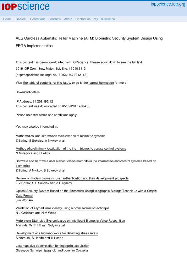 (PDF) AES Cardless Automatic Teller Machine (ATM) Biometric Security System Design Using FPGA ...
