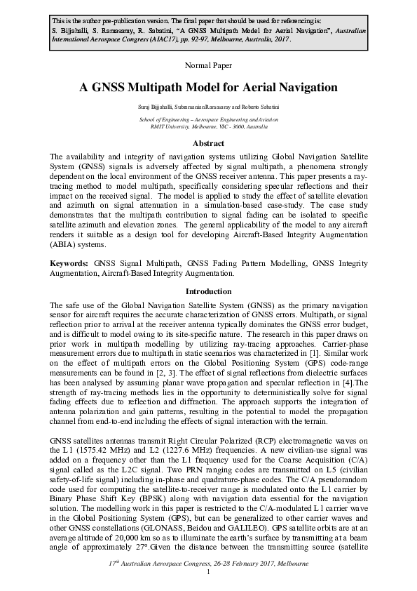 (PDF) A GNSS Multipath Model for Aerial Navigation