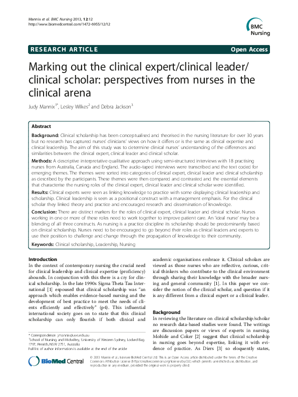 (PDF) Marking out the clinical expert/clinical leader/clinical scholar ...