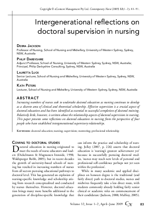 (PDF) Intergenerational reflections on doctoral supervision in nursing