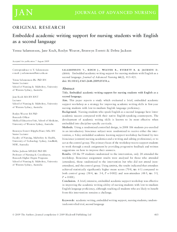 (PDF) Embedded academic writing support for nursing students with ...