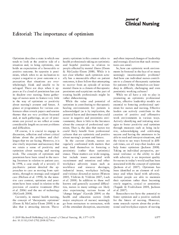 (PDF) Editorial: The importance of optimism | Debra Jackson - Academia.edu
