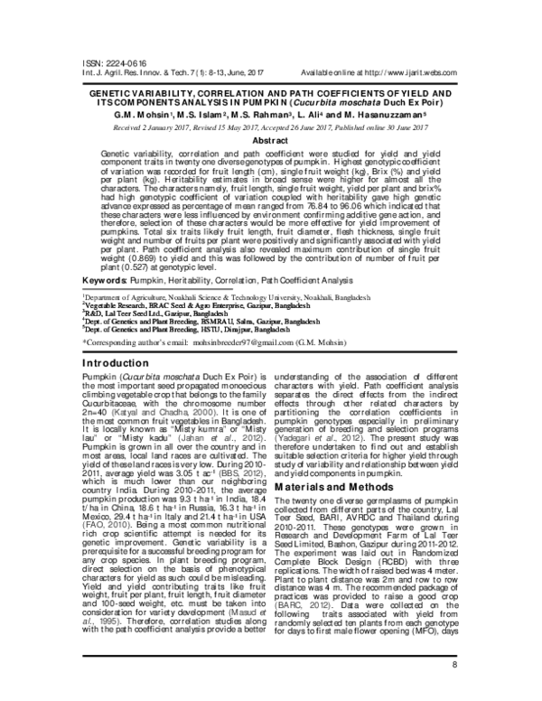 (PDF) GENETIC VARIABILITY, CORRELATION AND PATH COEFFICIENTS OF YIELD AND ITS COMPONENTS ...