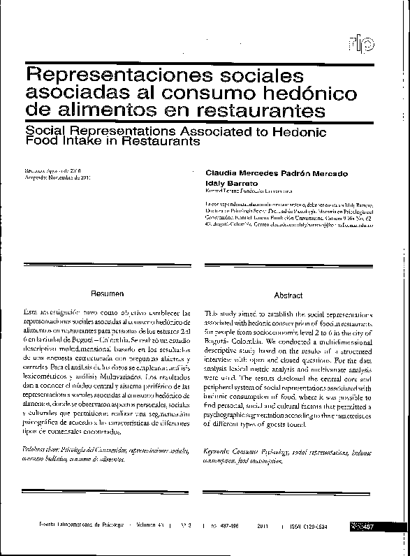 (PDF) Social Representations Associated to Hedonic Food Intake in ...