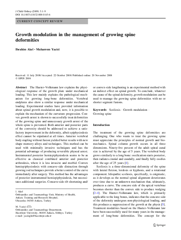 (PDF) Growth modulation in the management of growing spine deformities