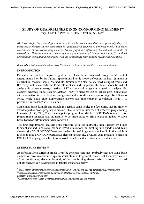 (PDF) " STUDY OF QUADRI-LINEAR (NON-CONFORMING) ELEMENT
