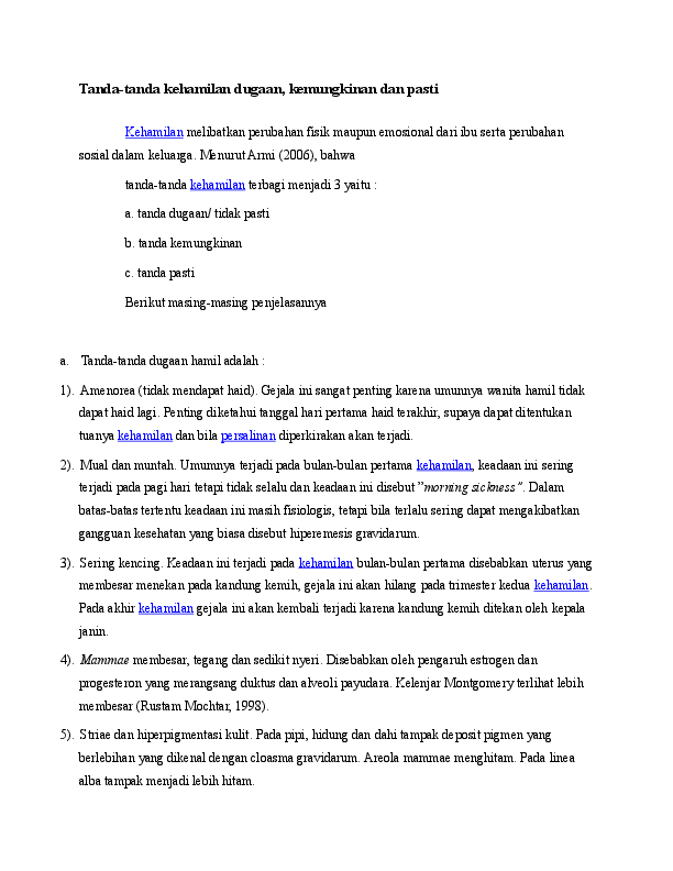 (DOC) Tanda-tanda kehamilan dugaan, kemungkinan dan pasti