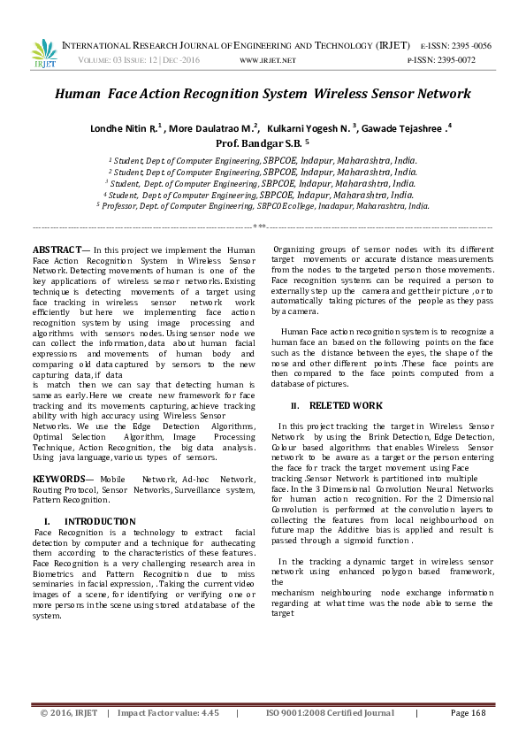 (PDF) Human Face Action Recognition System Wireless Sensor Network