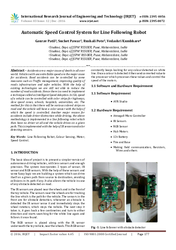 (PDF) Automatic Speed Control System for Line Following Robot