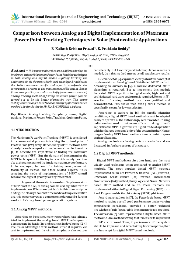 (PDF) Comparison between Analog and Digital Implementation of Maximum Power Point Tracking ...
