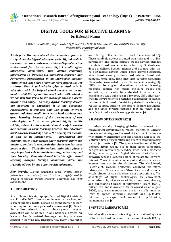 (PDF) DIGITAL TOOLS FOR EFFECTIVE LEARNING