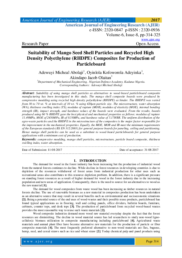 (PDF) Suitability of Mango Seed Shell Particles and Recycled High ...