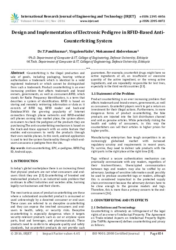 (PDF) Design and Implementation of Electronic Pedigree in RFID-Based Anti- Counterfeiting System