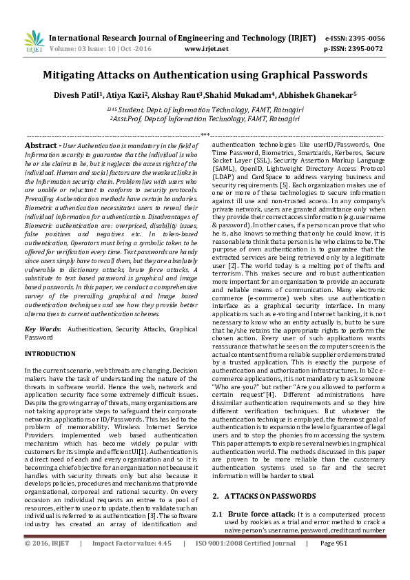 Pdf Mitigating Attacks On Authentication Using Graphical Passwords