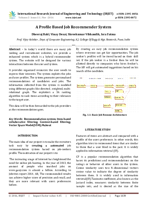 (PDF) A Profile Based Job Recommender System