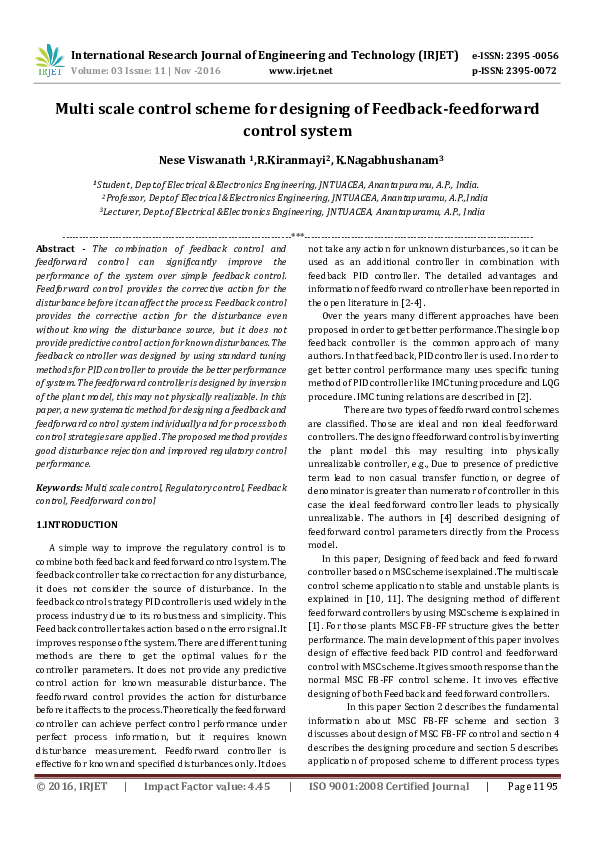 Pdf Multi Scale Control Scheme For Designing Of Feedback Feedforward Control System