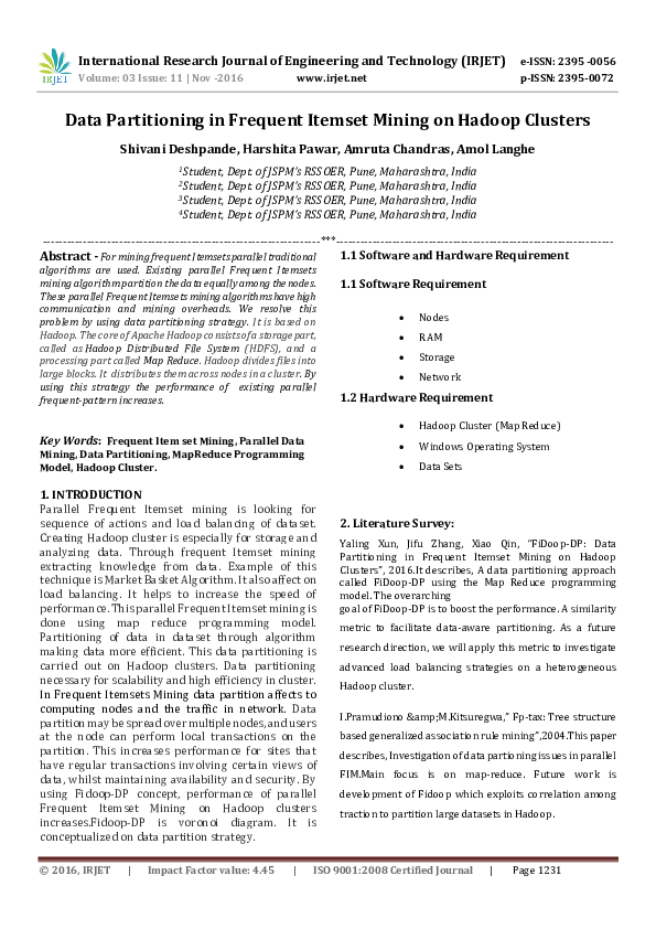 Pdf Data Partitioning In Frequent Itemset Mining On Hadoop Clusters Irjet Journal