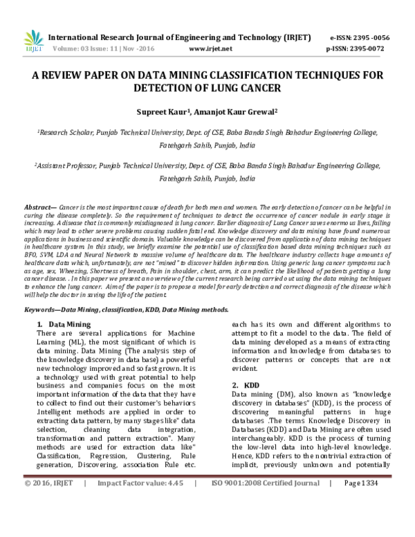 (PDF) A REVIEW PAPER ON DATA MINING CLASSIFICATION TECHNIQUES FOR ...