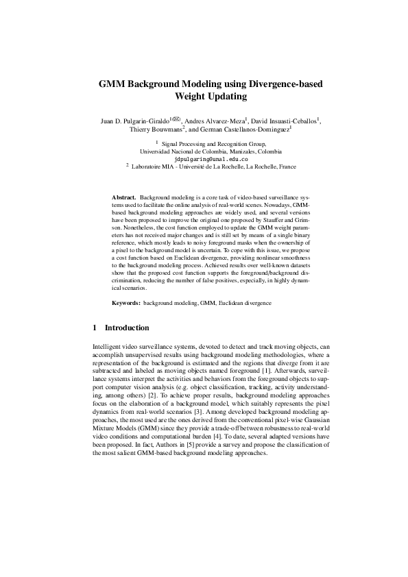 Pdf Gmm Background Modeling Using Divergence Based Weight Updating