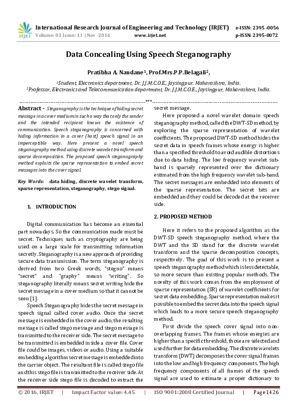 (PDF) Data Concealing Using Speech Steganography
