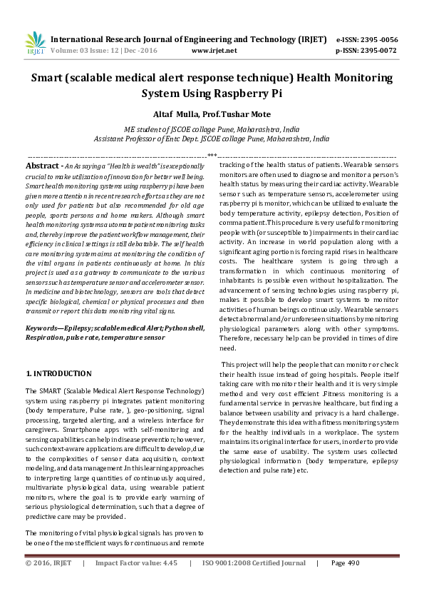 (PDF) Scalable Health Monitoring with Raspberry Pi