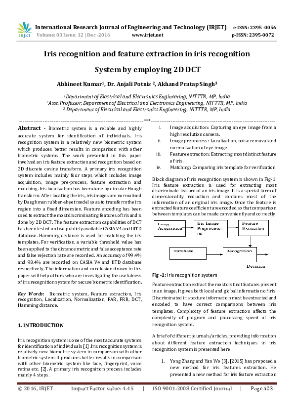 Pdf Iris Recognition And Feature Extraction In Iris Recognition
