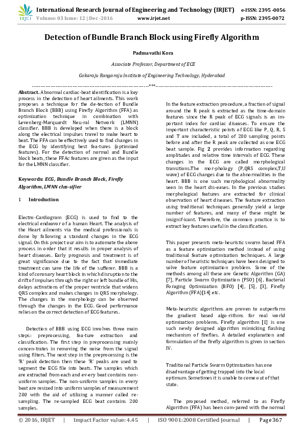 Pdf Detection Of Bundle Branch Block Using Firefly Algorithm