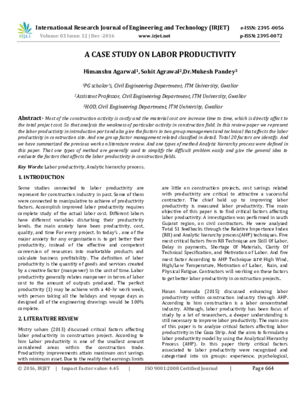 (PDF) A CASE STUDY ON LABOR PRODUCTIVITY