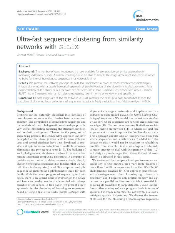 (PDF) Ultra-fast sequence clustering from similarity networks with SiLiX