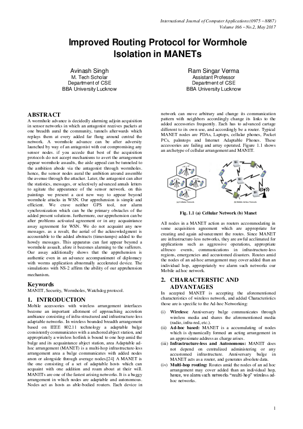 (PDF) Improved Routing Protocol for Wormhole Isolation in MANETs