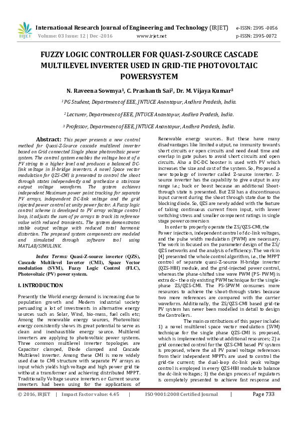 Pdf Fuzzy Logic Controller For Quasi Z Source Cascade Multilevel
