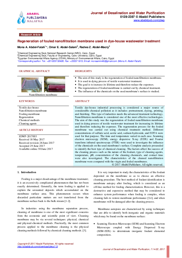 (PDF) Journal of Desalination and Water Purification Regeneration of ...