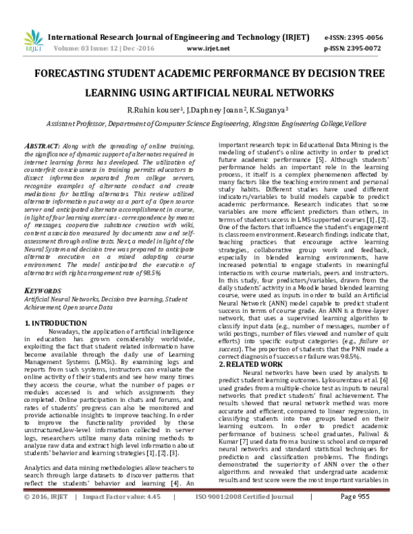 (PDF) Forecasting Student Academic Performance by Decision Tree Learning Using Artificial Neural ...