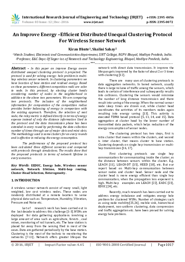 (PDF) An Improve Energy –Efficient Distributed Unequal Clustering Protocol For Wireless Sensor ...