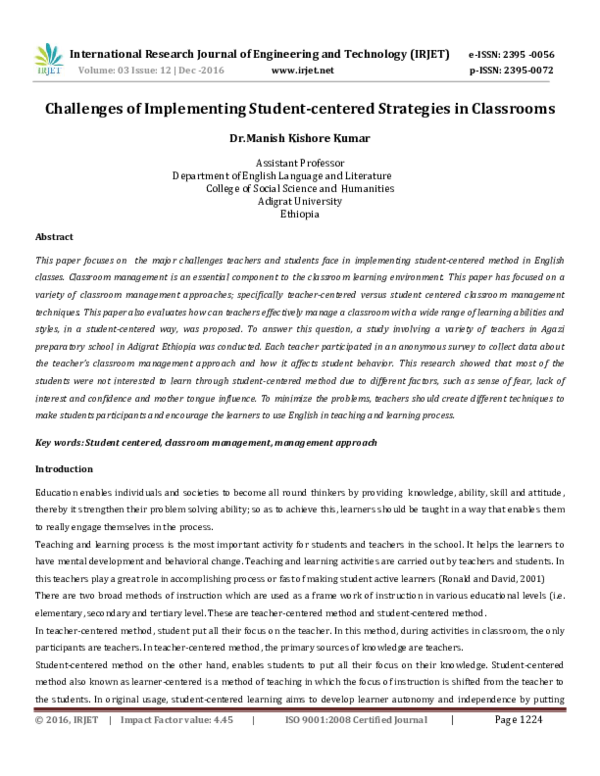 (PDF) Challenges of Implementing Student-centered Strategies in Classrooms