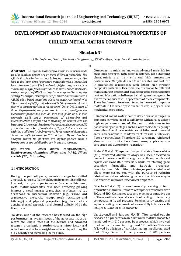 (PDF) DEVELOPMENT AND EVALUATION OF MECHANICAL PROPERTIES OF CHILLED ...
