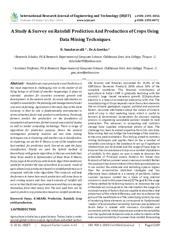 (PDF) A Study & Survey on Rainfall Prediction And Production of Crops ...