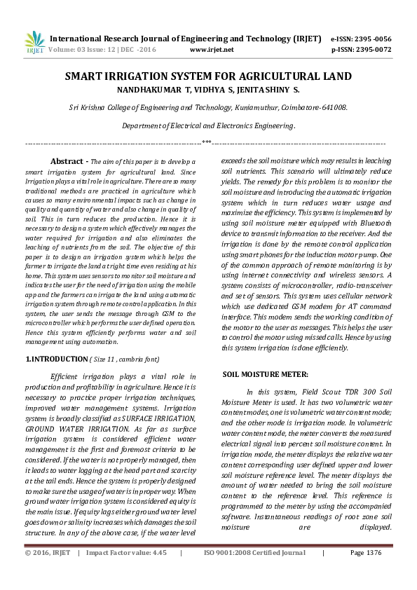 (PDF) SMART IRRIGATION SYSTEM FOR AGRICULTURAL LAND