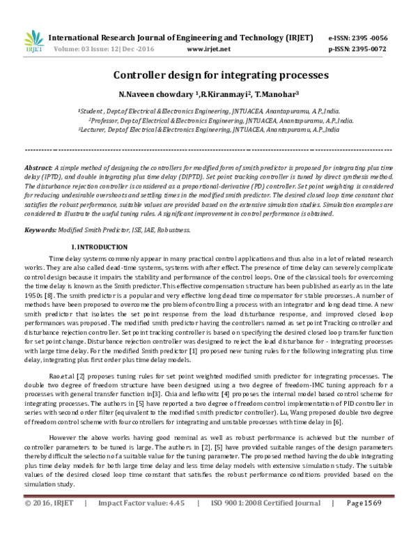 (PDF) Controller design for integrating processes