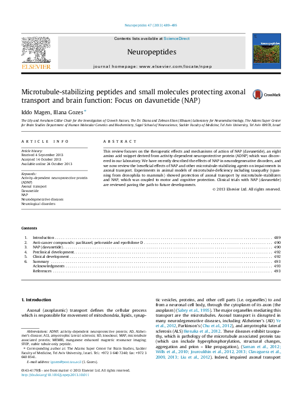 (PDF) Microtubule-Stabilizing Peptides Protecting Axonal Transport