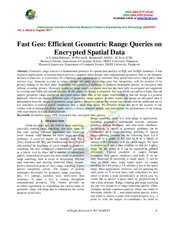 Pdf Fast Geo Efficient Geometric Range Queries On Encrypted Spatial Data 6019