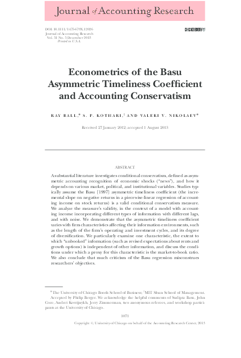 (PDF) Econometrics of the Basu Asymmetric Timeliness Coefficient and ...