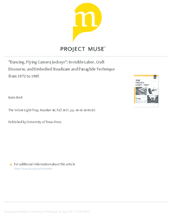 (PDF) "Dancing, Flying Camera Jockeys": Invisible Labor, Craft ...