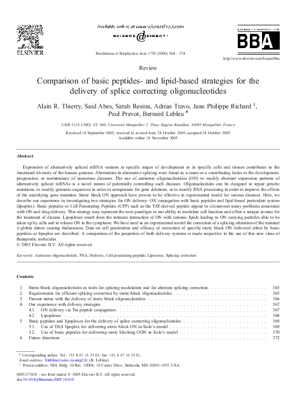 (PDF) Comparison of basic peptides- and lipid-based strategies for the ...
