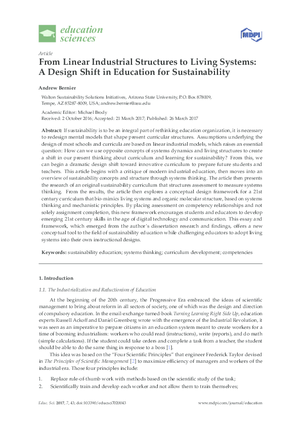 (PDF) From Linear Industrial Structures to Living Systems: A Design ...