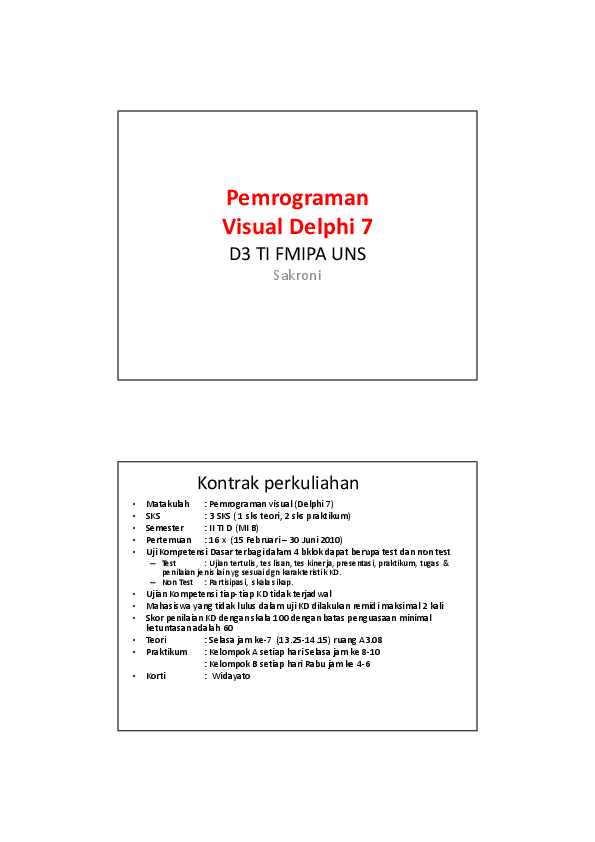 (PDF) Pemrograman Pemrograman Visual Delphi 7