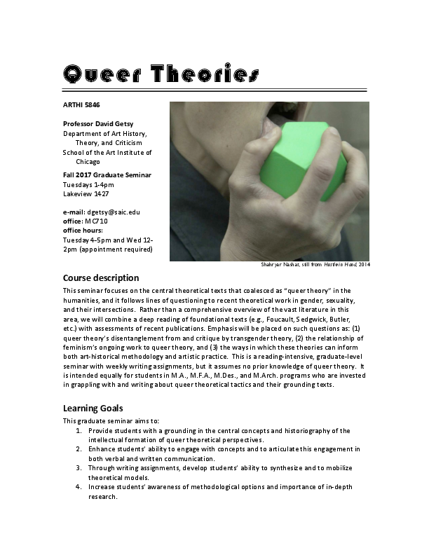 (PDF) "Queer Theories" Syllabus (Fall 2017)