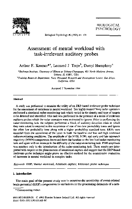 (PDF) Assessment of mental workload with task-irrelevant auditory probes