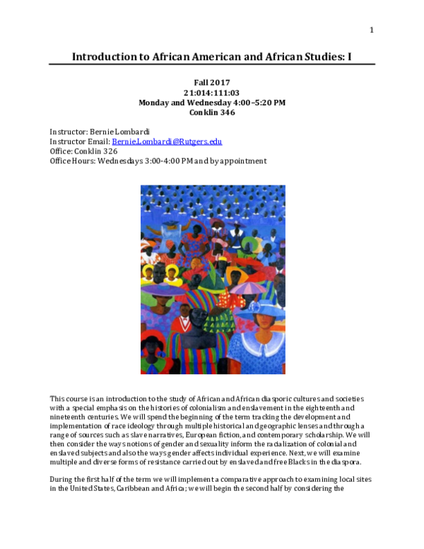 (DOC) Introduction to African American and African Studies: I